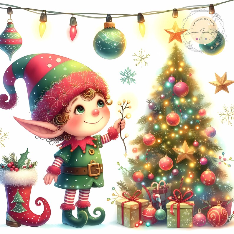 Sparkling Christmas Elves Clipart Set | 10 Festive Elf Illustrations ...