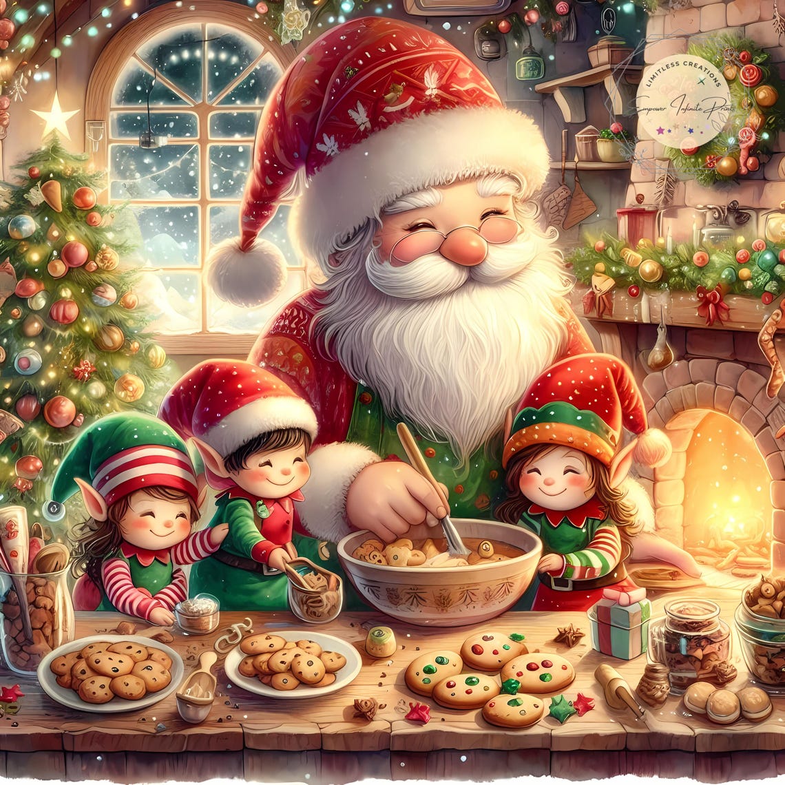 Santa’s Baking Treats Clipart – Cute Christmas Santa Claus and Elves ...