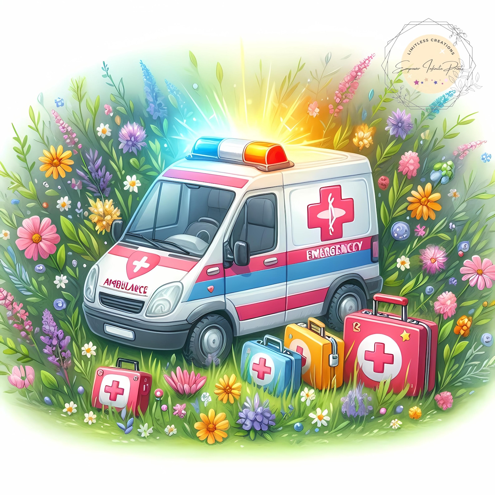 Watercolor Emergency Sirens and Ambulance Clipart for Kids | Cute First ...