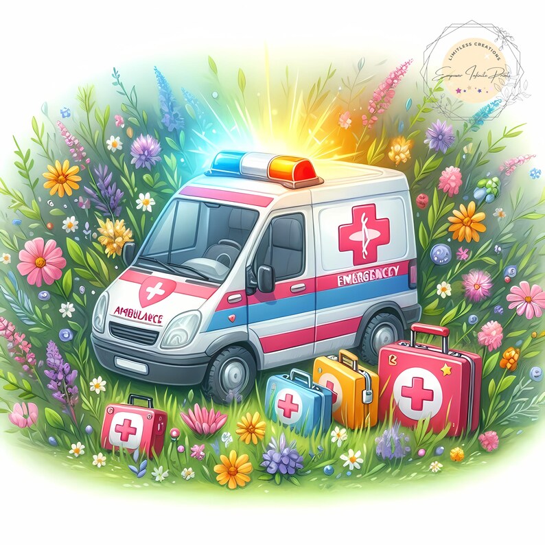 Watercolor Emergency Sirens and Ambulance Clipart for Kids | Cute First ...