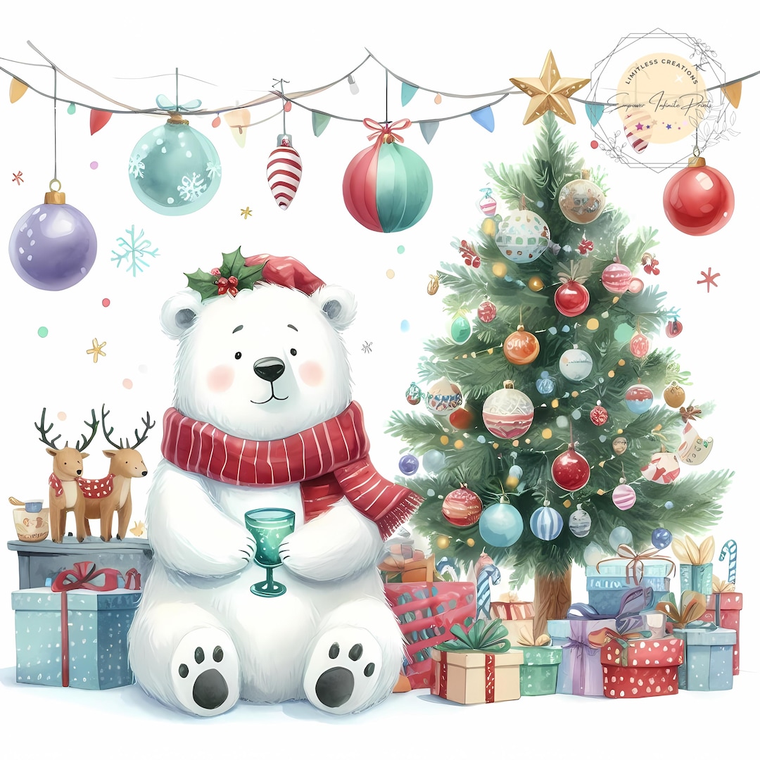 Christmas Polar Bear Clipart Set | Cute Holiday Polar Bears in Santa ...