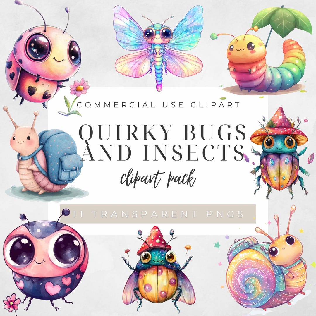 Quirky Bugs PNG Clipart Bundle| Cute Moths, Snails & Insects| Whimsical ...