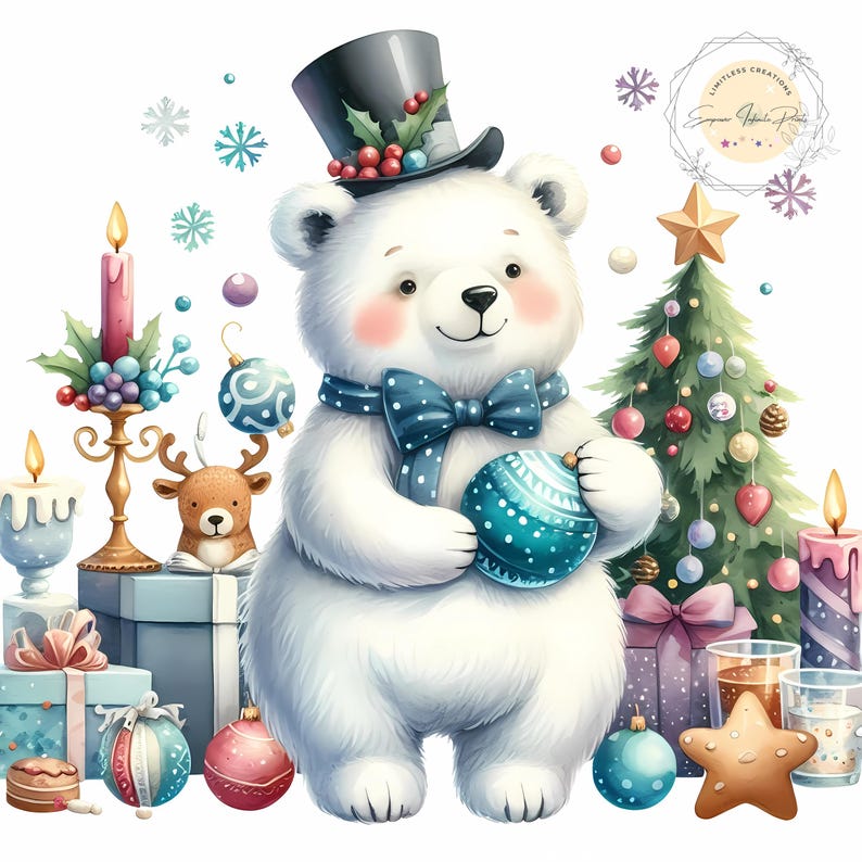 Christmas Polar Bear Clipart Set | Cute Holiday Polar Bears in Santa ...