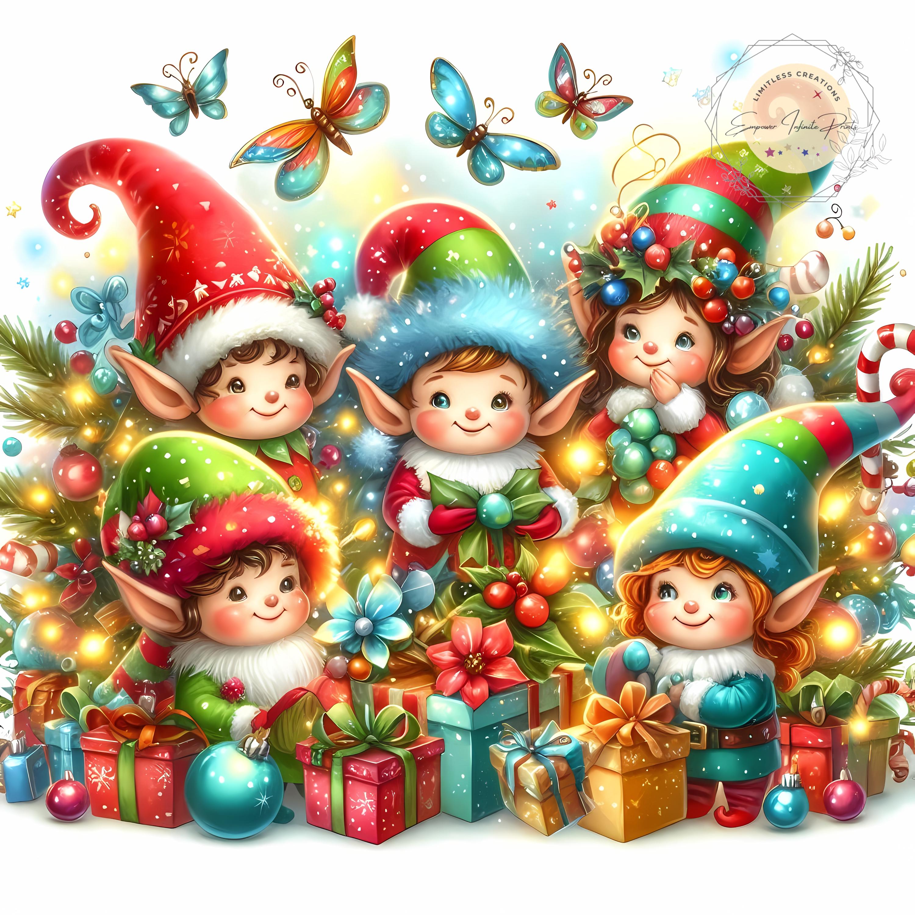 Sparkling Christmas Elves Clipart Set | 10 Festive Elf Illustrations ...