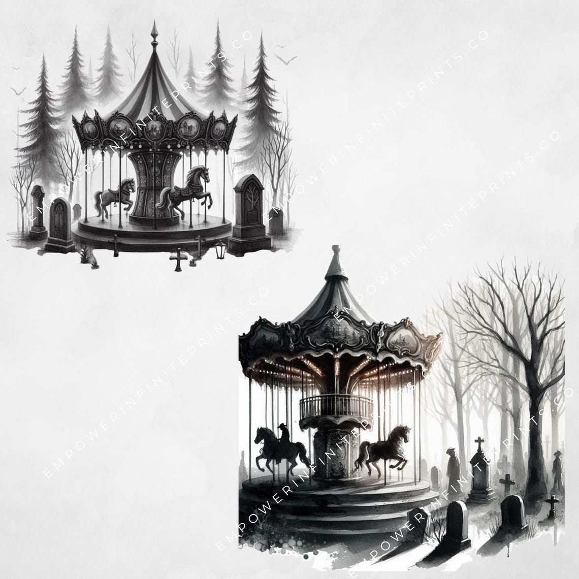 Haunted Carousel Clipart: Gothic Graveyard PNG Digital Art - Etsy