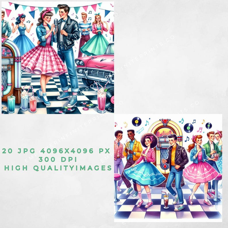 Sock Hop Clipart: 1950s Rock N Roll Graphics (JPG Pack) - Etsy
