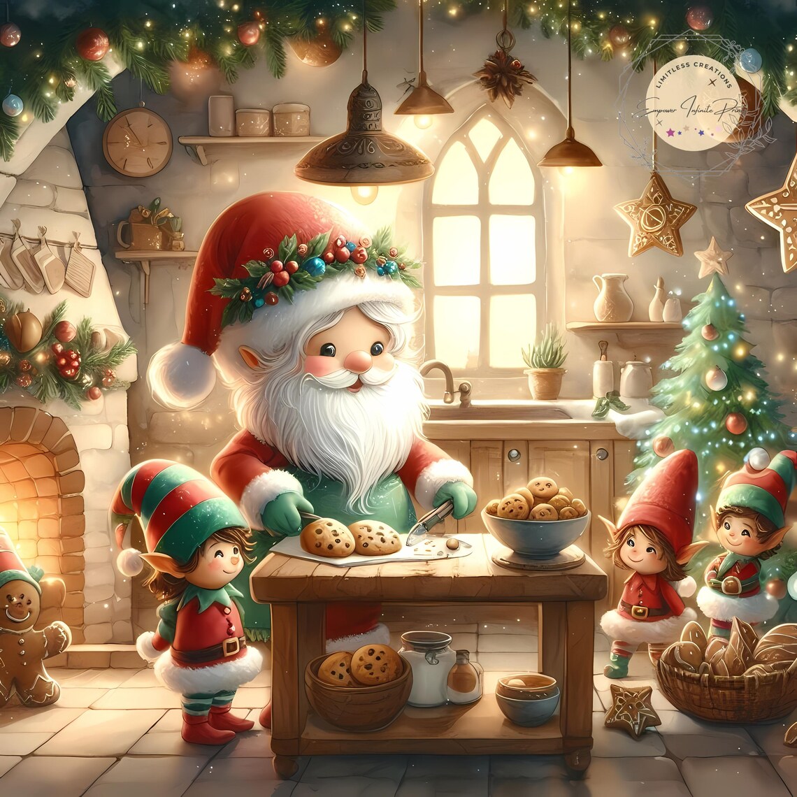 Santa’s Baking Treats Clipart – Cute Christmas Santa Claus and Elves ...