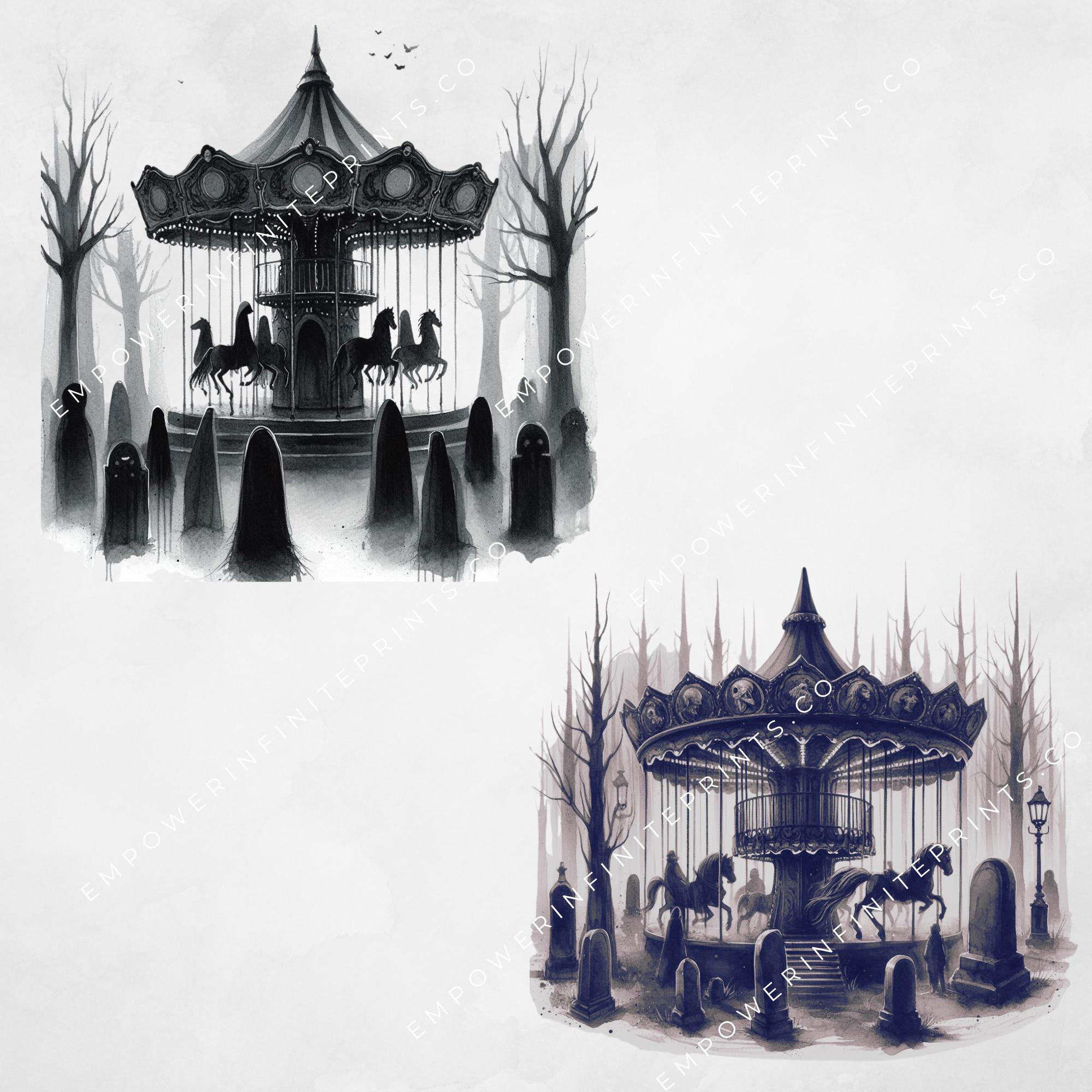 Haunted Carousel Clipart: Gothic Graveyard PNG Digital Art - Etsy