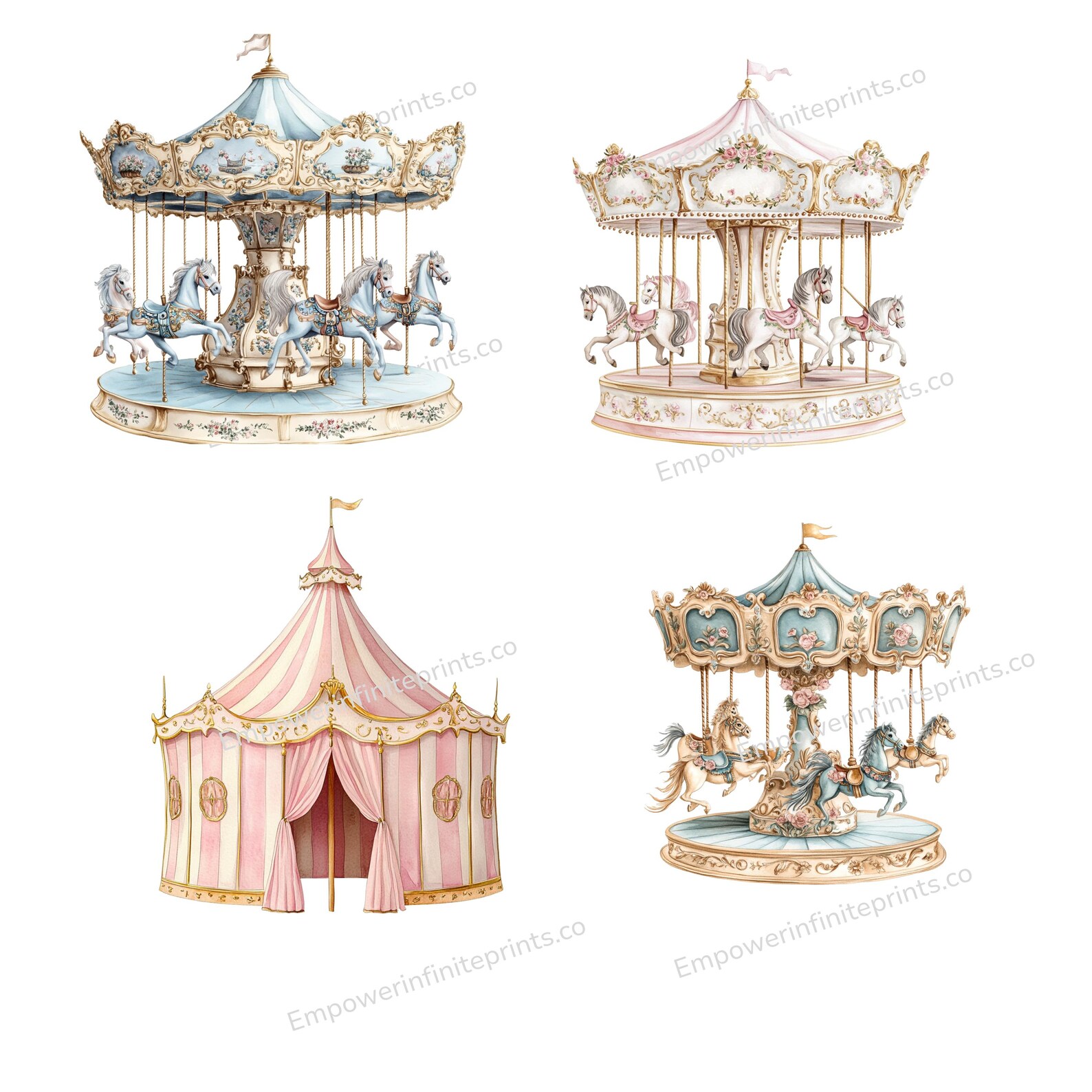 Magic Carousel Pastel| Blue Carousel Carnival and Fairground Clipart ...