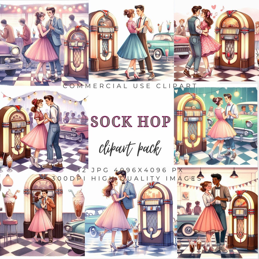 Sock Hop Clipart | Retro 1950s Diner Jukebox, Poodle Skirt, Vinyl ...