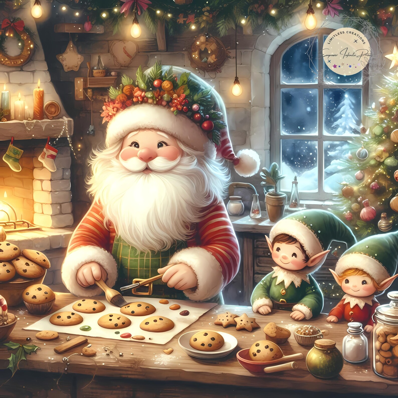 Santa’s Baking Treats Clipart – Cute Christmas Santa Claus and Elves ...