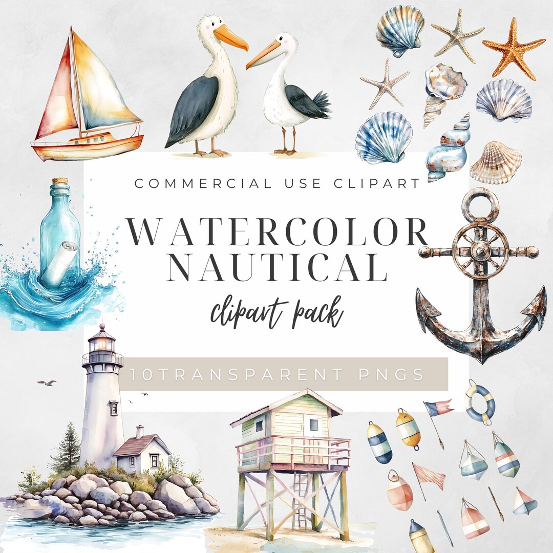 Nautical Clipart Bundle| Anchor, Lighthouse, Sailboat, Starfish PNG ...
