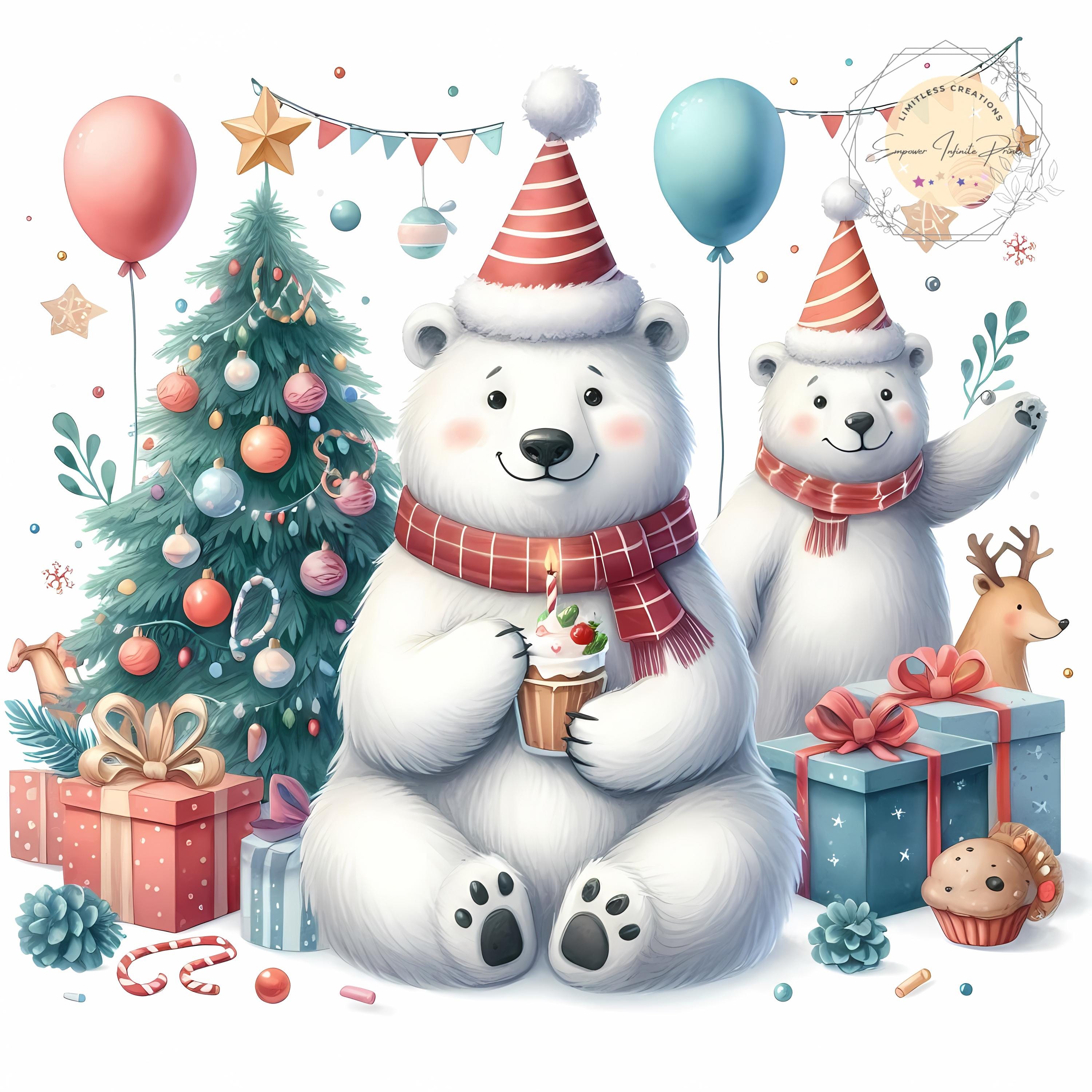 Christmas Polar Bear Clipart Set | Cute Holiday Polar Bears in Santa ...