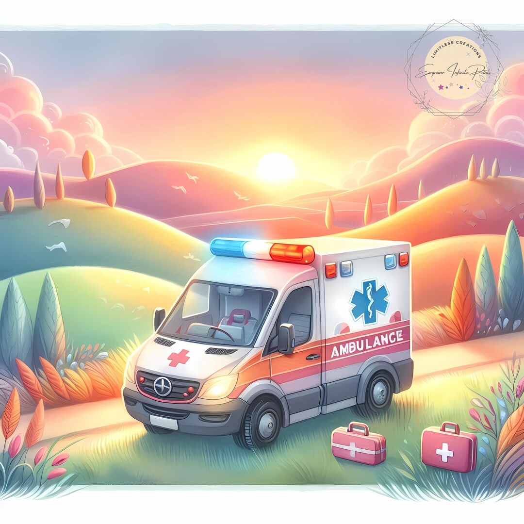 Watercolor Emergency Sirens and Ambulance Clipart for Kids | Cute First ...