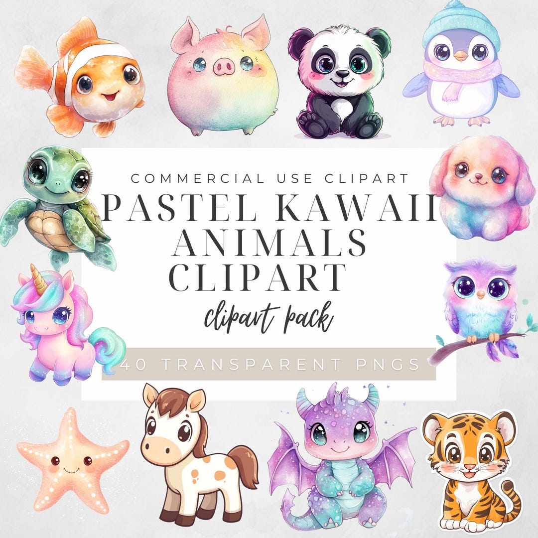 Kawaii Pastel Animals Clipart | Cute PNG Bundle (digital Download) - Etsy