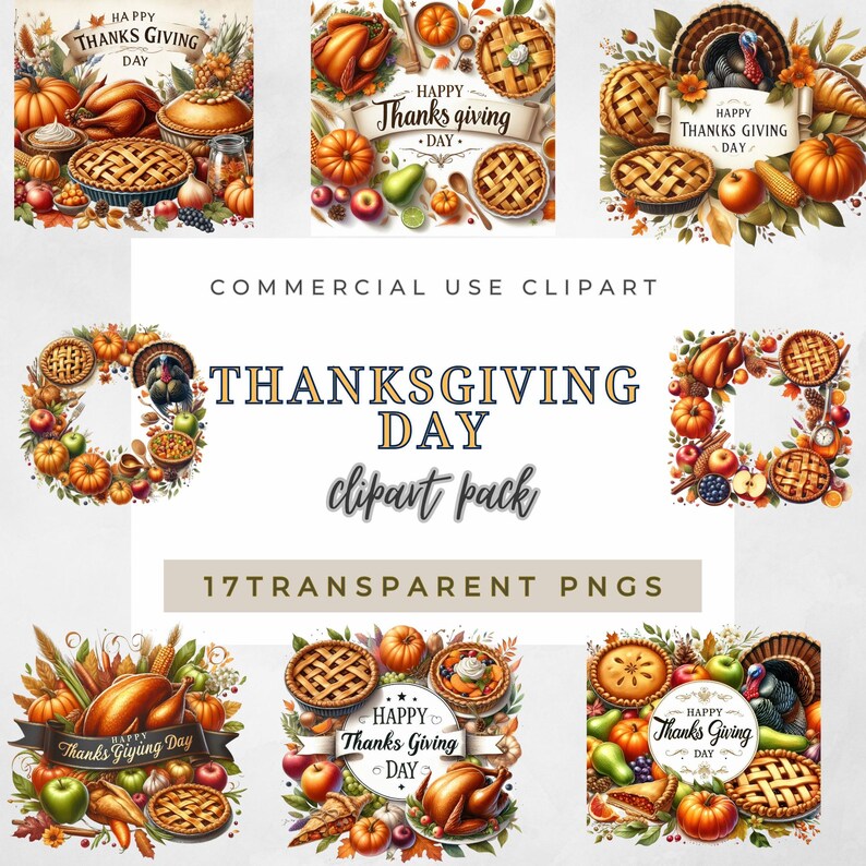 Thanksgiving Clipart Set: Autumn Harvest Graphics (PNG Download - Etsy
