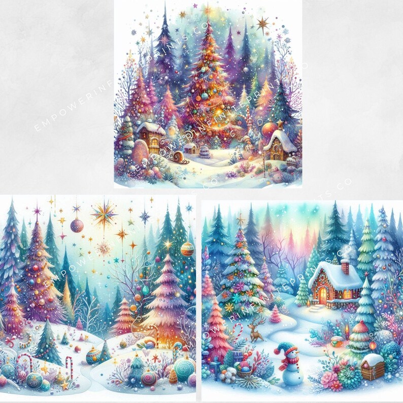 Watercolor Winter Wonderland Clipart: Christmas Snow Scene JPG Set ...