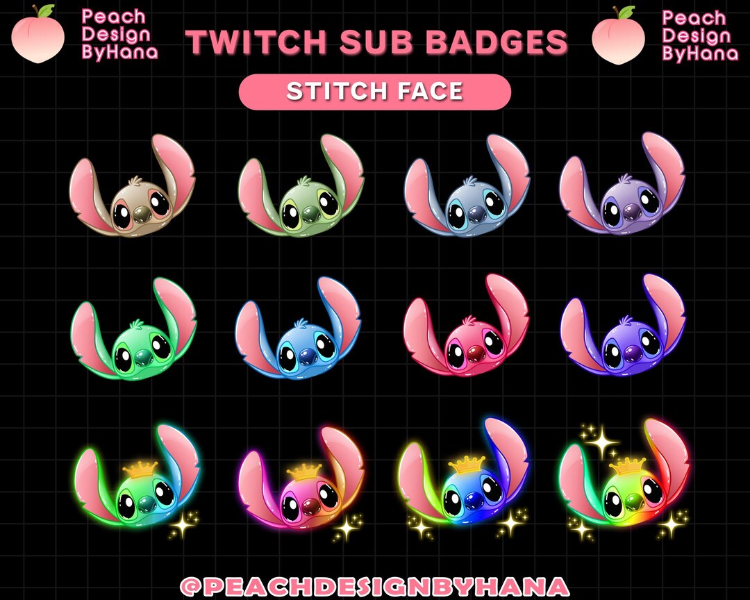 12x Cute Stitch Face Sub Badges for Twitch, Youtube, Discord - Stitch ...