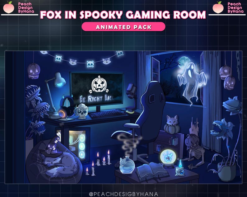 Animated Stream Package Lo-fi Fox in Spooky Gaming Room, Halloween ...