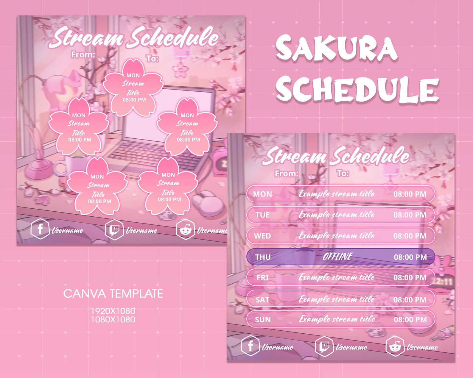 Cherry Blossom Theme Stream Schedule for Sakura Twitch Overlay, Sakura ...