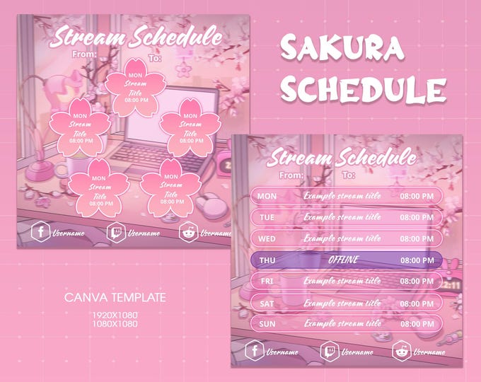 Cherry Blossom Theme Stream Schedule for Sakura Twitch Overlay, Sakura ...