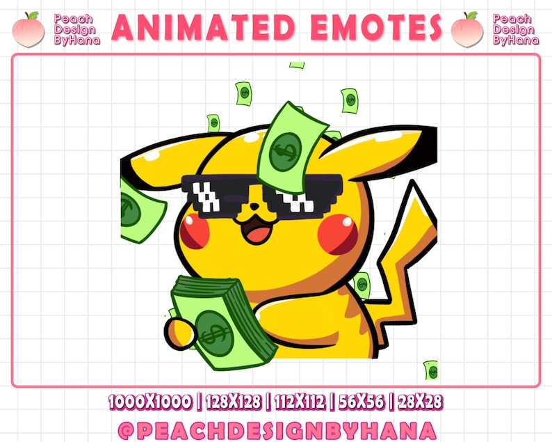 Animated Pikachu Money Emote for Twitch, Youtube, Discord, Rich Pikachu ...