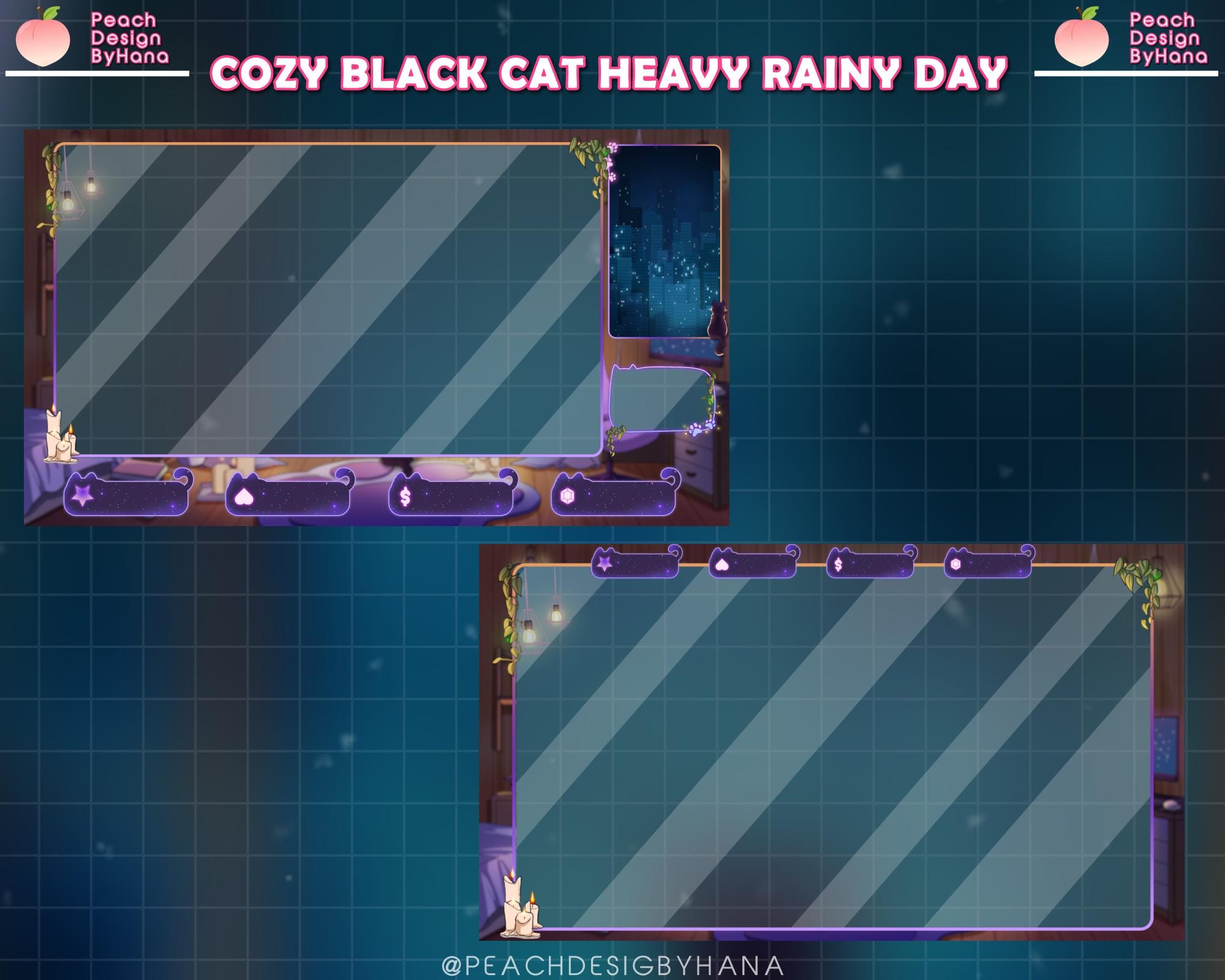 Cat Stream Animation Overlay - Kitty Twitch Pack Heavy Rainy Game Room ...