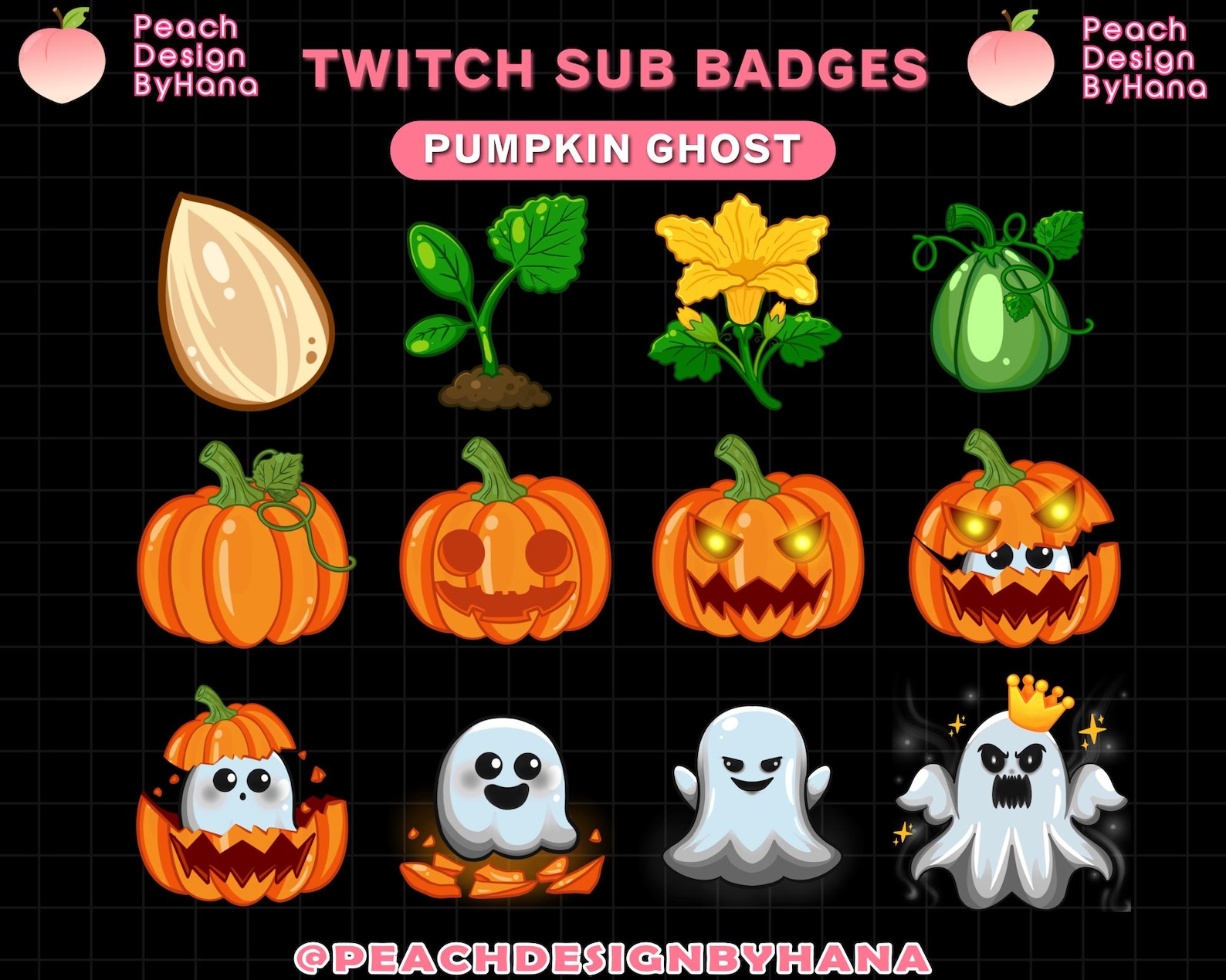 12x Ghost - Pumpkin Sub Badges for Twitch, Youtube, Discord - Spooky ...