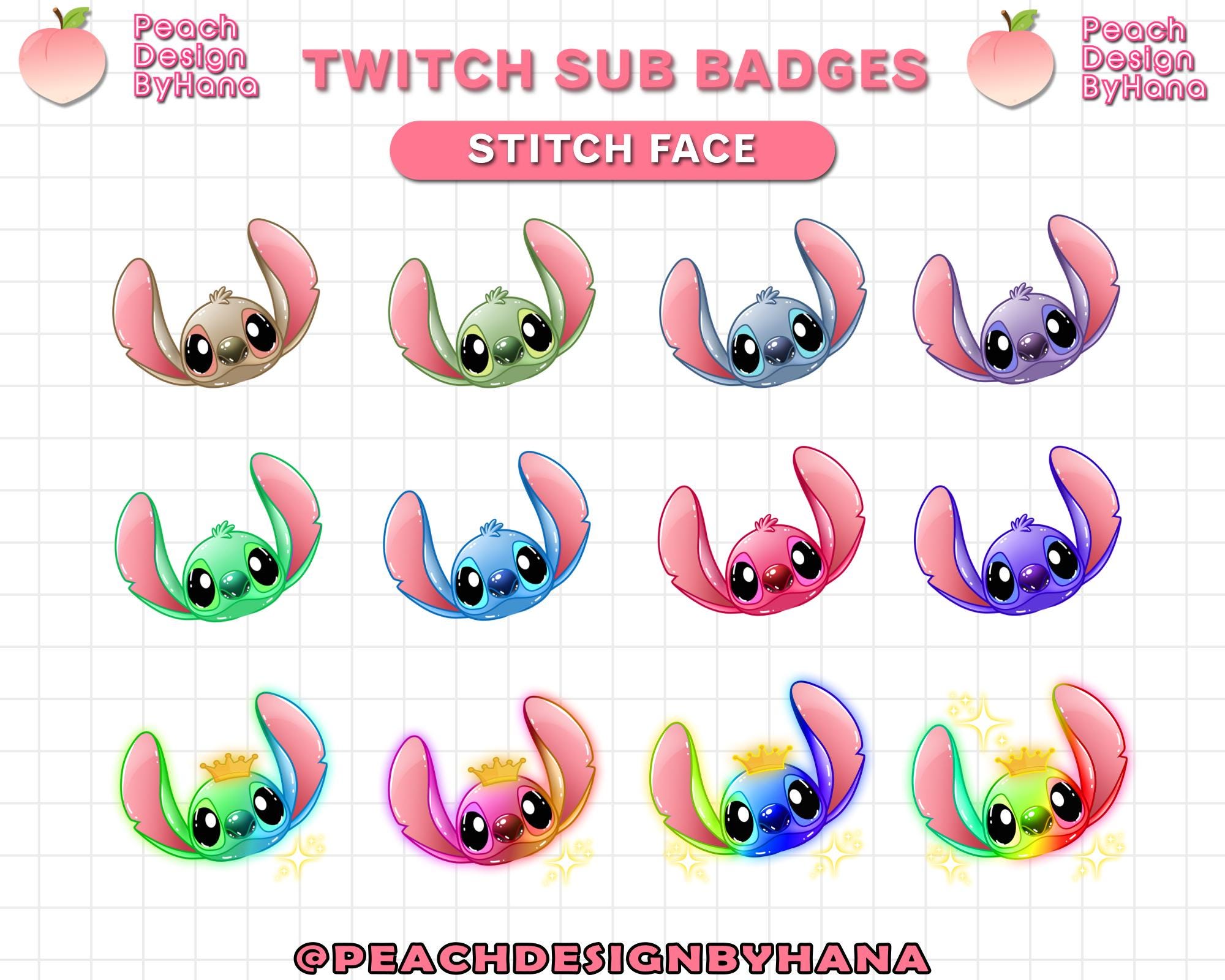 12x Cute Stitch Face Sub Badges for Twitch, Youtube, Discord - Stitch ...