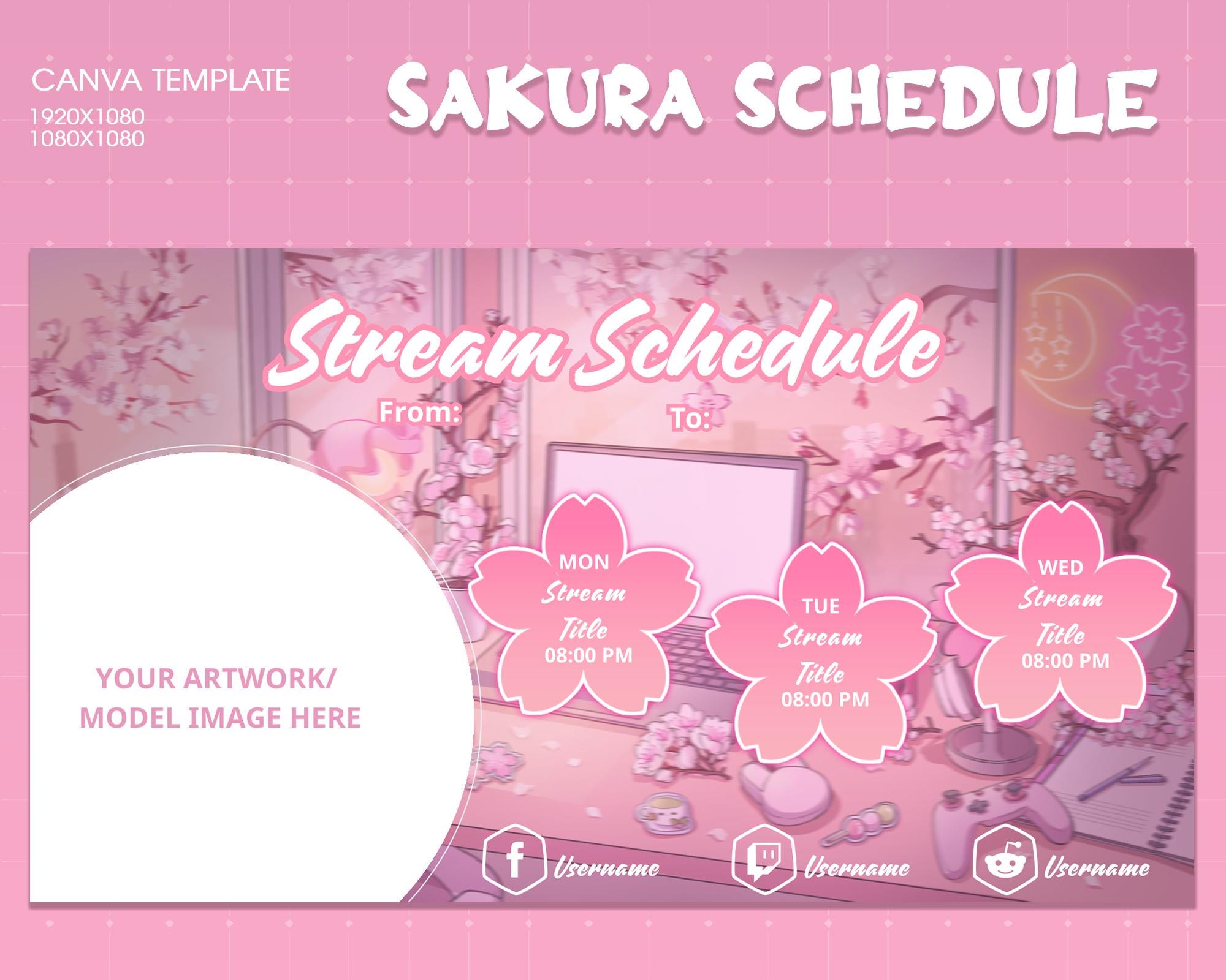 Cherry Blossom Theme Stream Schedule for Sakura Twitch Overlay, Sakura ...