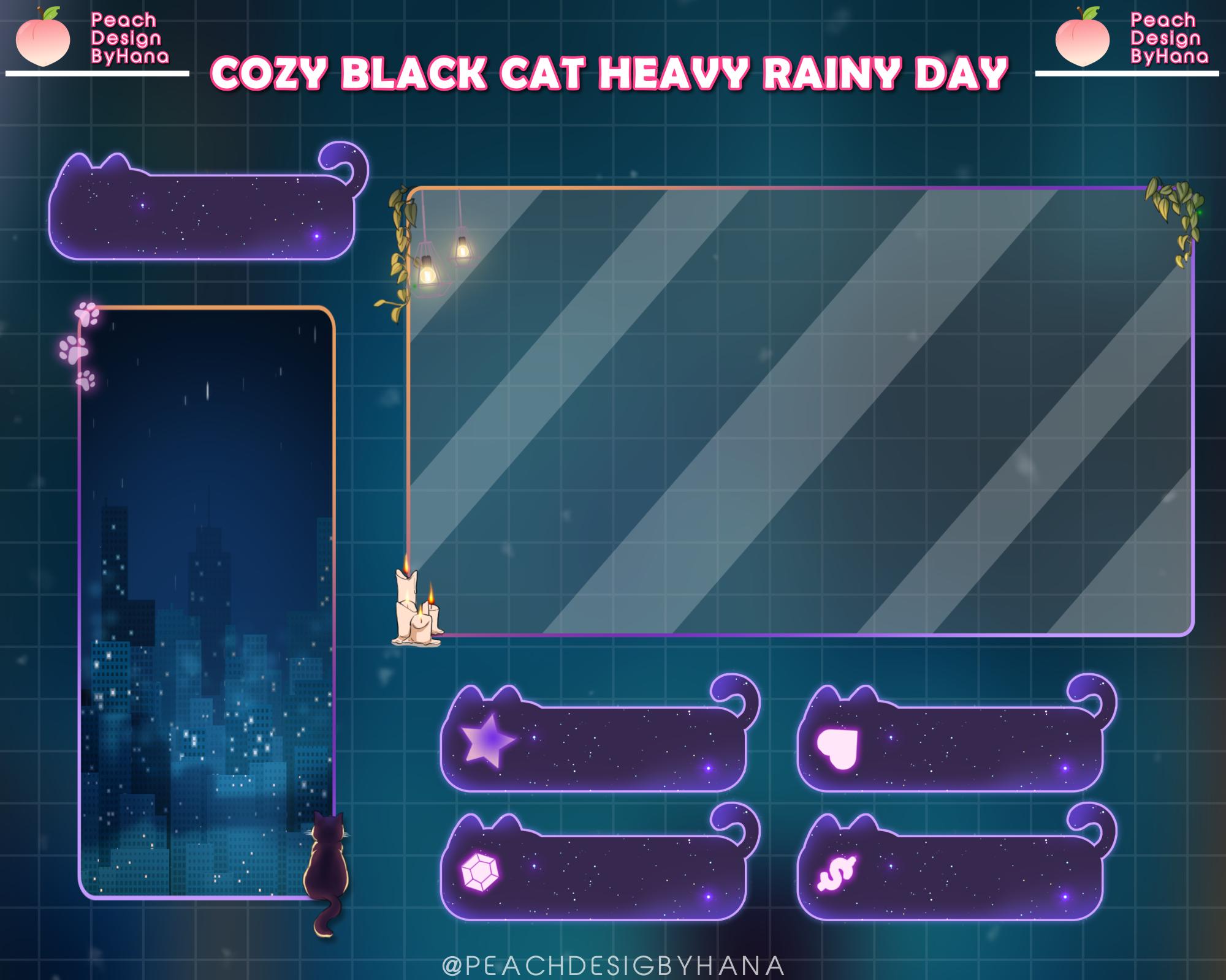 Cat Stream Animation Overlay - Kitty Twitch Pack Heavy Rainy Game Room ...