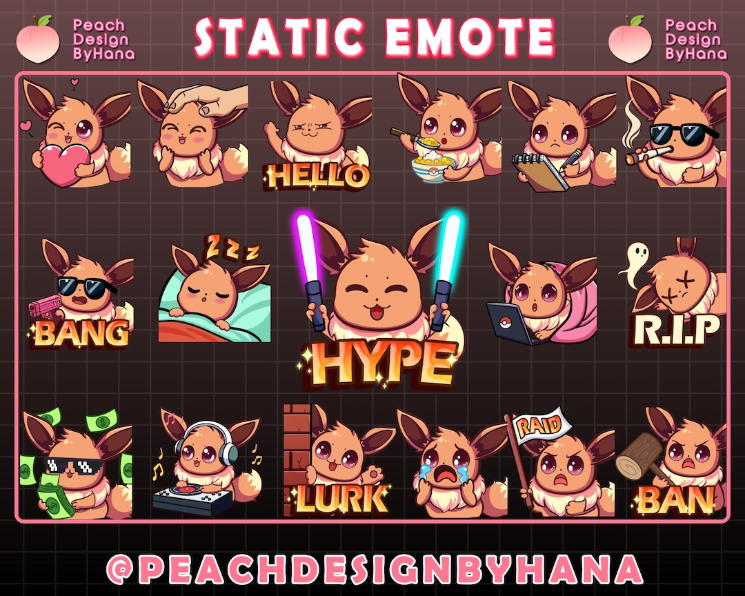Eevee Emote Pack for Twitch & Discord – 17 Cute Pokémon Expressions ...