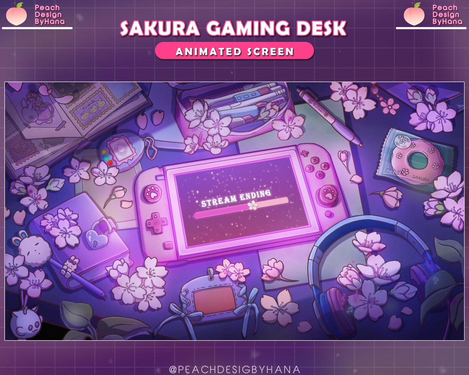 Animated Lo-fi Twitch Screen - Sakura Desk Handheld Console - Cherry ...