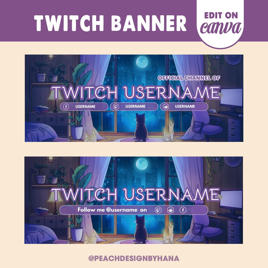 Twitch Banner - Cute Cat Banner for Twitch - Purple Twitch Stream ...