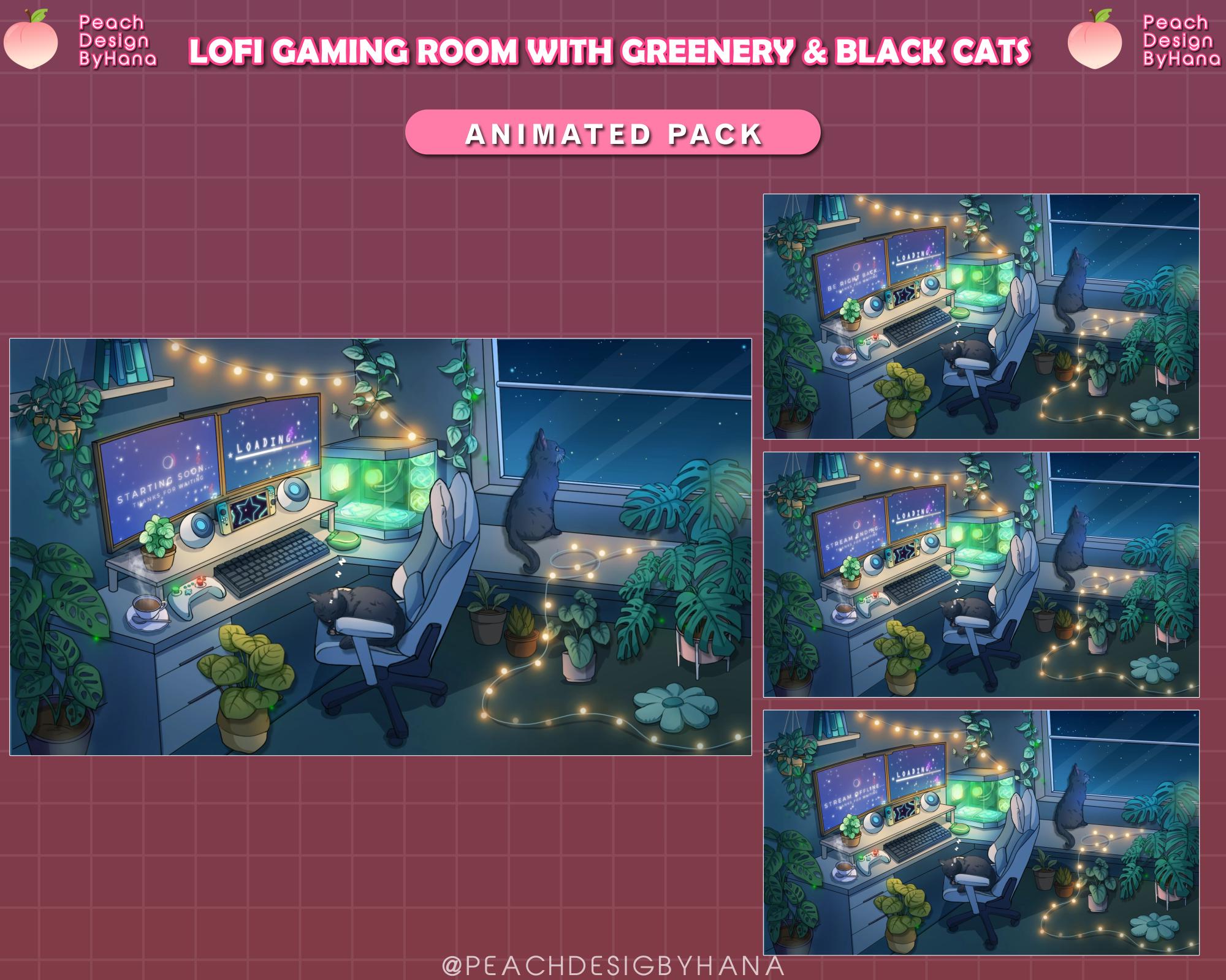 ANIMATED Twitch Stream Package / Twitch Cute Dark Dreamy Kitty Warm ...