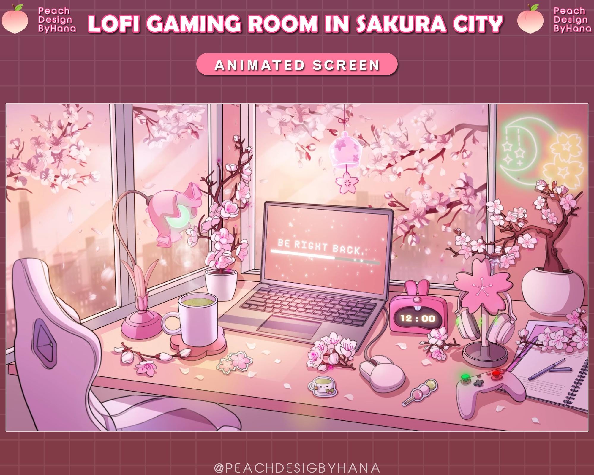 Animated Twitch Overlay Lofi Gaming Room in Sakura City - Cherry ...