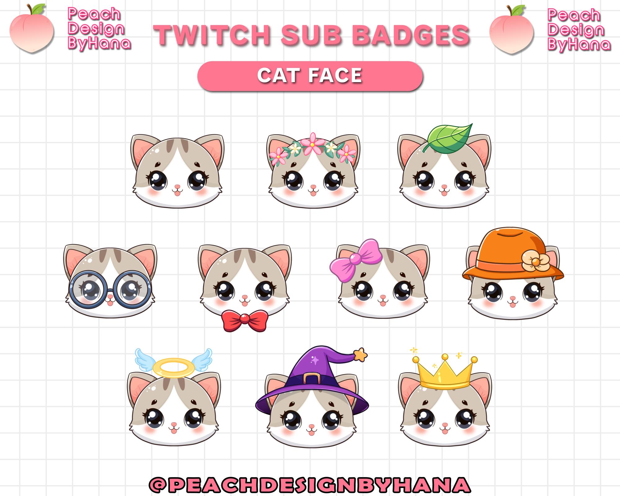 10x Cute Cat Face Sub Badges for Twitch, Youtube and Discord - Donated ...