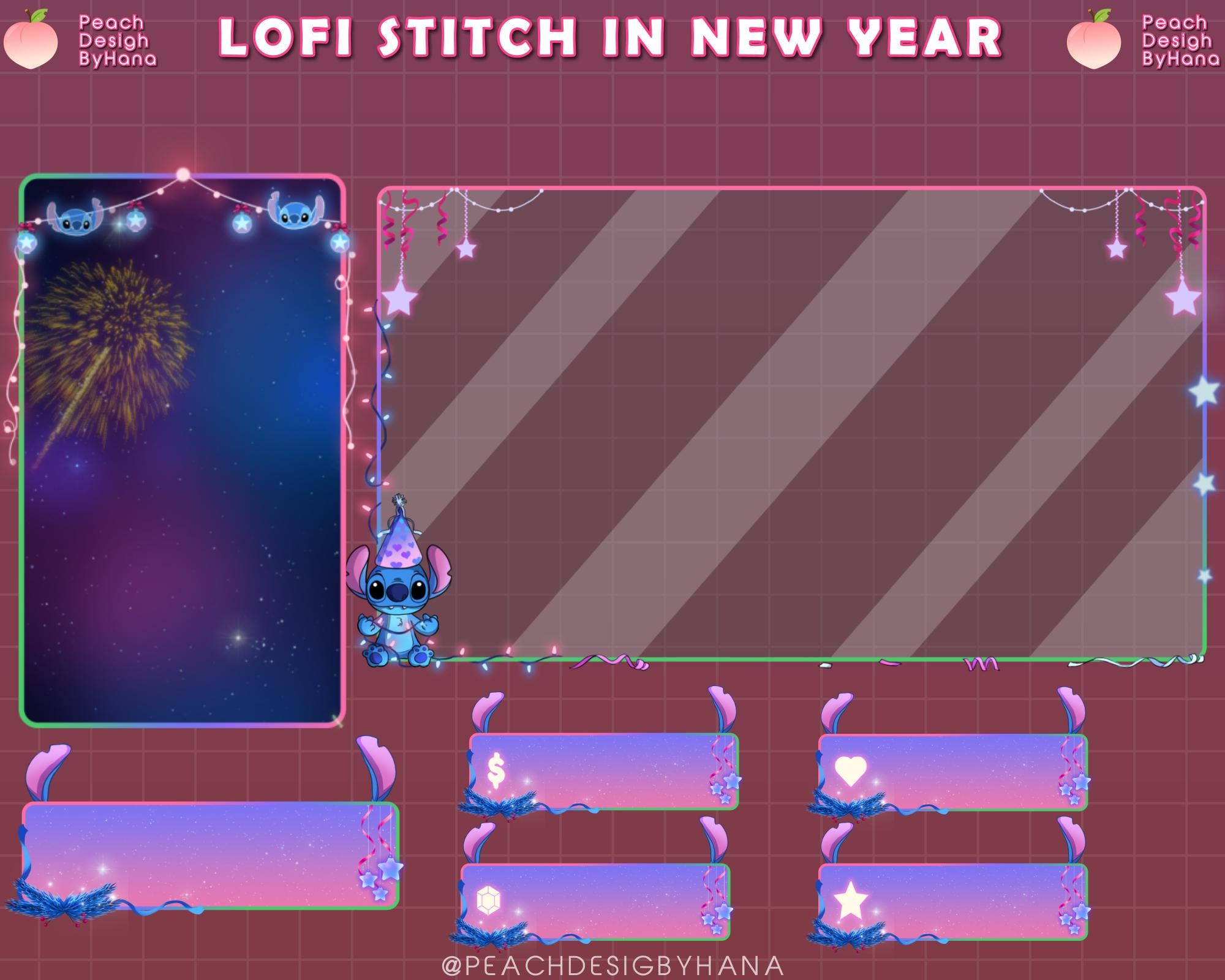 Animated Twitch Overlay Lofi Stitch in New Year’s Eve - New Year Stream ...