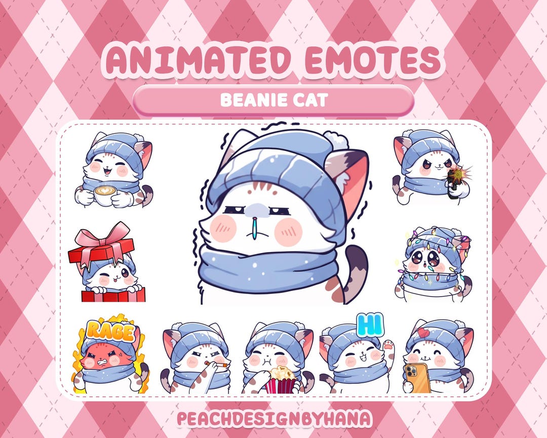 Animated Emote Pack for Twitch, Discord: Winter Beanie Cat Emoji Set - Etsy