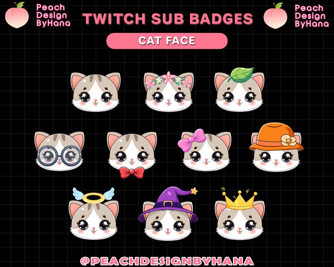 10x Cute Cat Face Sub Badges for Twitch, Youtube and Discord - Donated ...