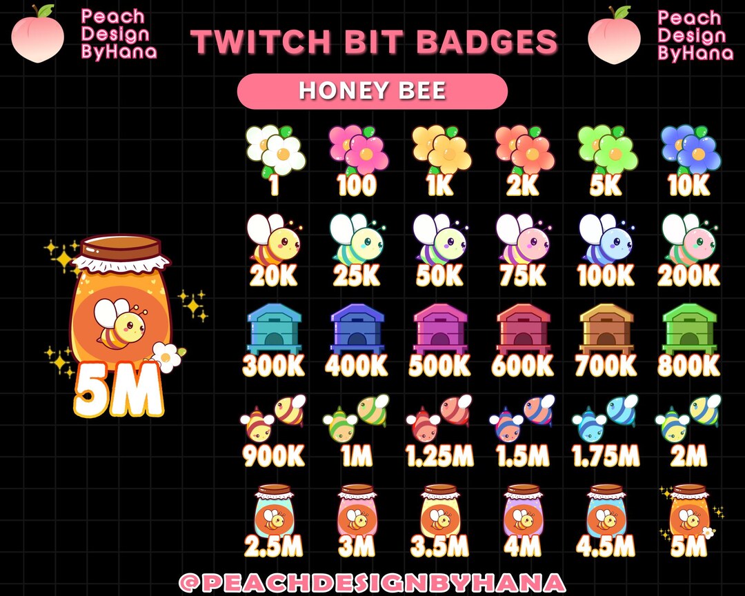 30x Lovely Bee Twitch Bit Badges, Numbers Bit Badges for Streamers ...