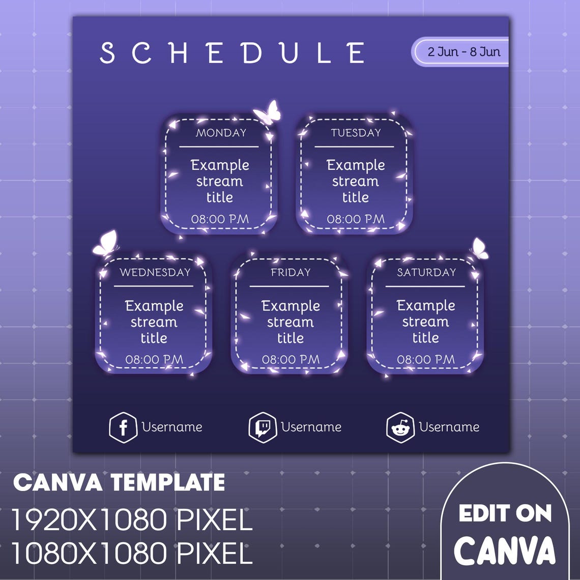 Purple Theme Stream Schedule | Vtuber Schedule | Weekly Schedule for Streamers | Celestial ...