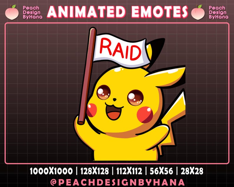 Animated Pikachu Raid Emote for Twitch, Youtube, Discord - Raid Flag ...