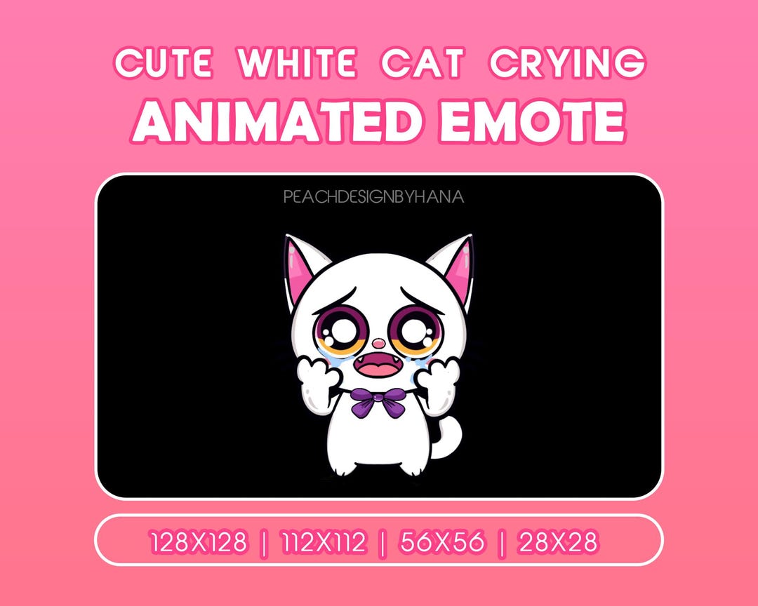 Animated Cute White Cat Crying Emote for Twitch, Youtube, Discord ...