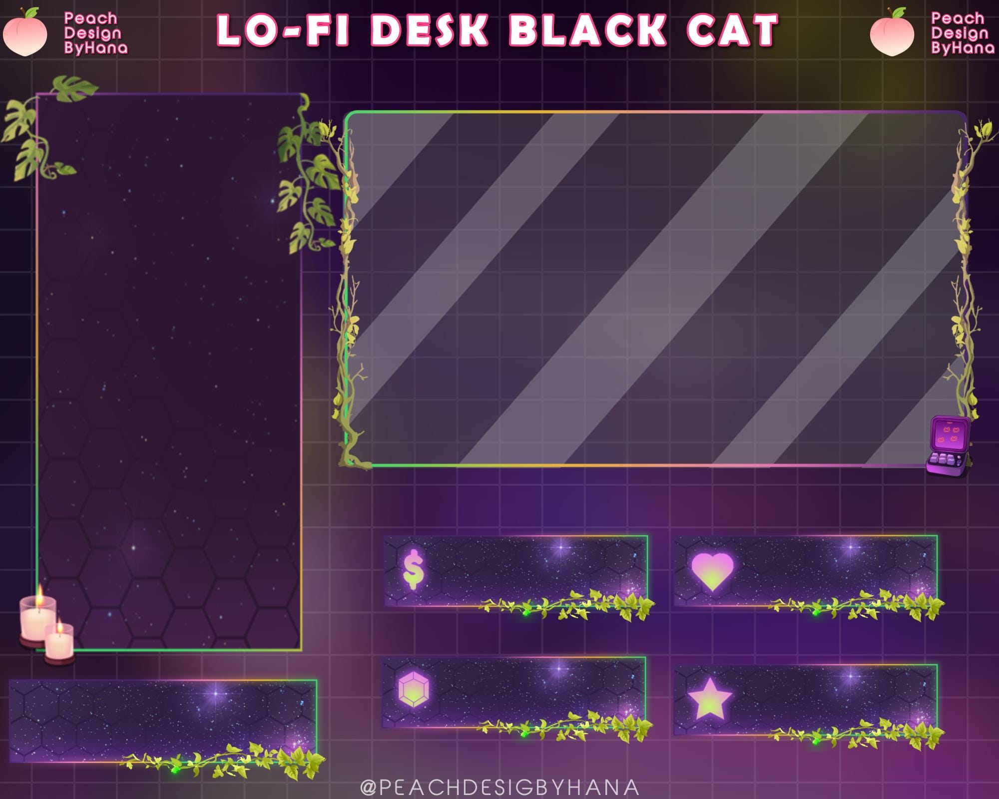 Cat Stream Animation Overlay - Kitty Twitch Pack Cute Dark Game Room ...