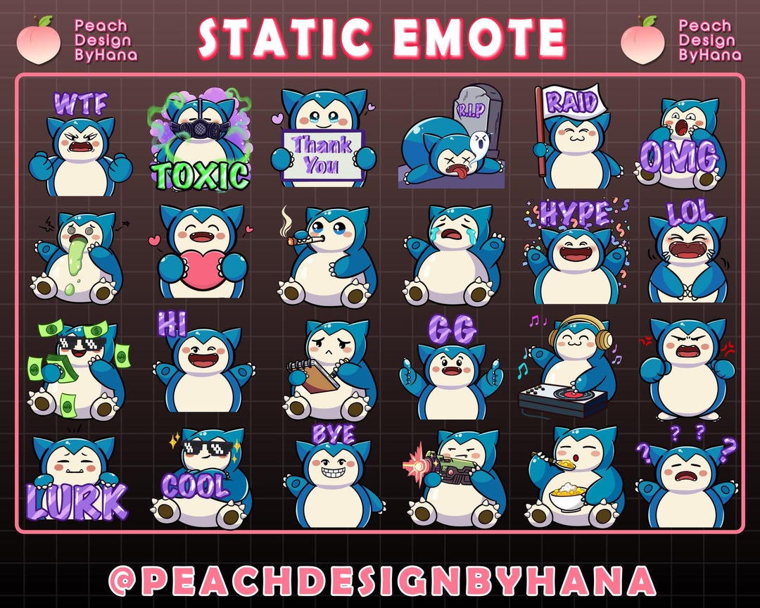 Snorlax Twitch Emote Pack | Cute Pokémon Static Emotes for Streamer ...