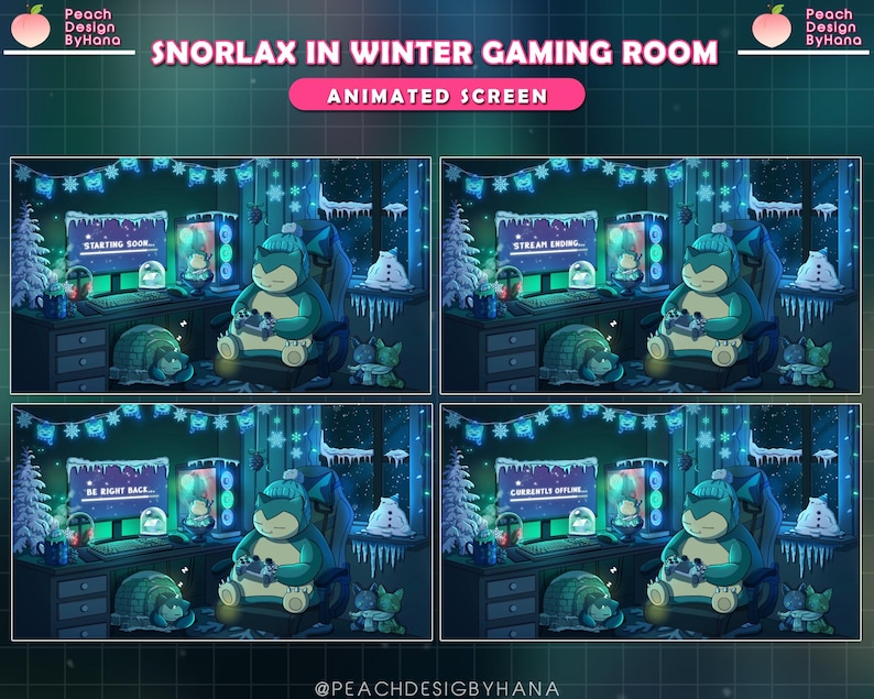 Animated Twitch Stream Screen: Lo-fi Snorlax in Winter Gaming Room - Etsy