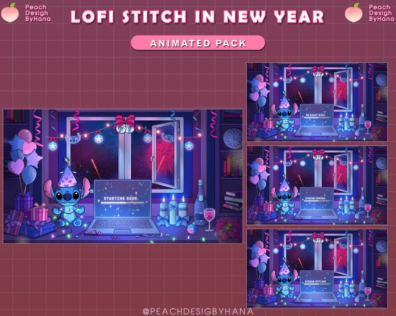 Animated Twitch Overlay Lofi Stitch in New Year’s Eve - New Year Stream ...