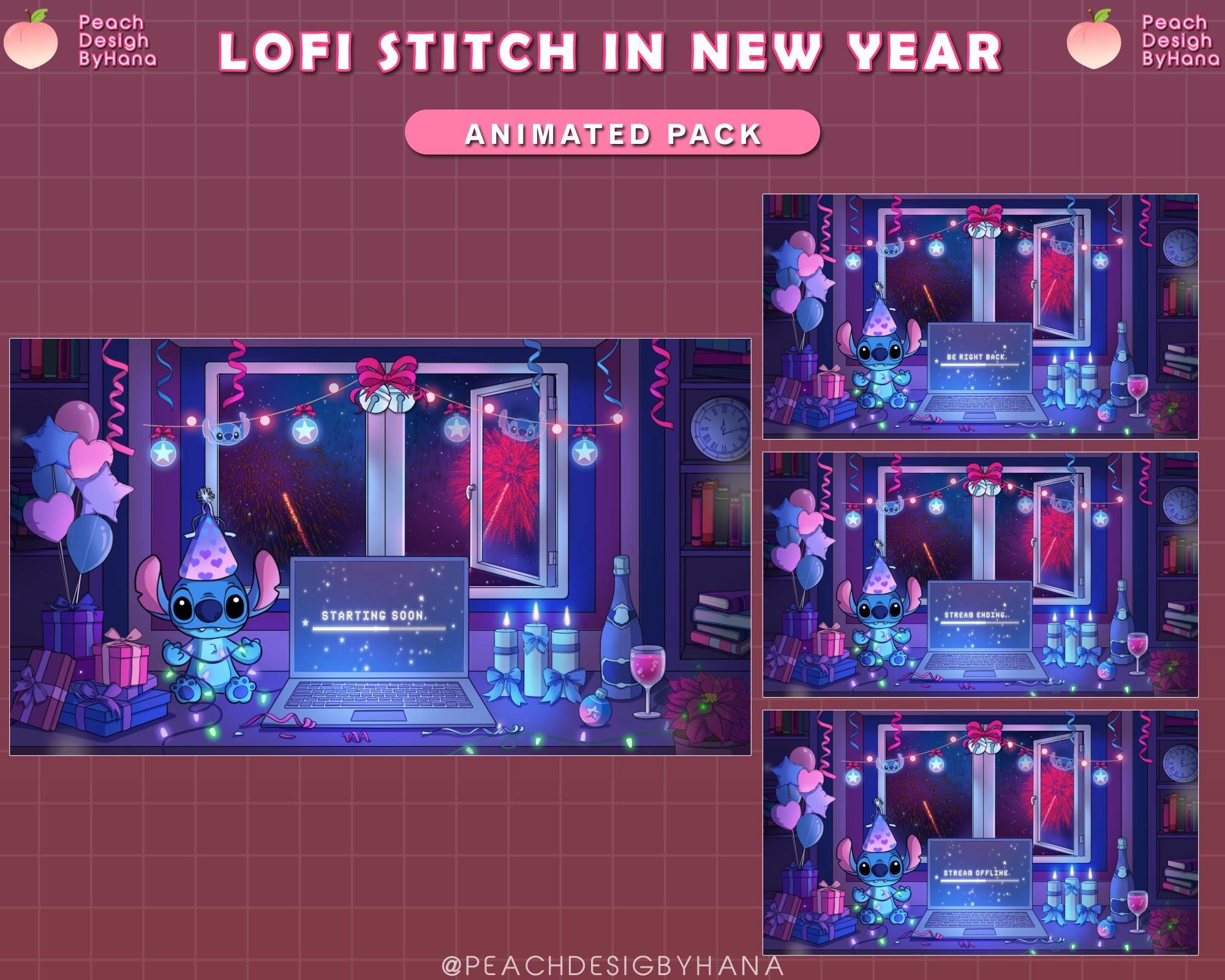 Animated Twitch Overlay Lofi Stitch in New Year’s Eve - New Year Stream ...
