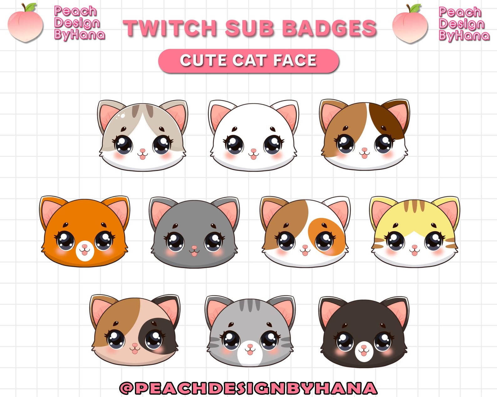 10x Cute Cat Face Sub Badges for Twitch, Youtube and Discord - Donated ...